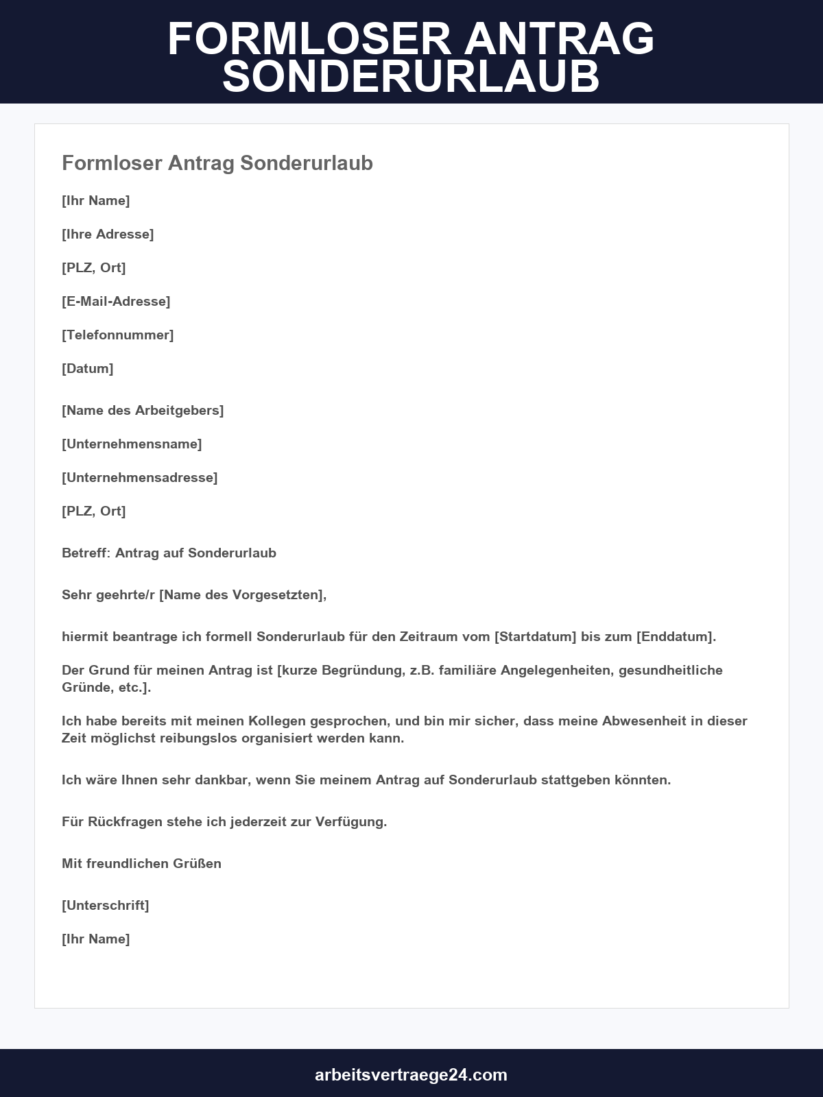 Formloser Antrag Sonderurlaub Vorlage